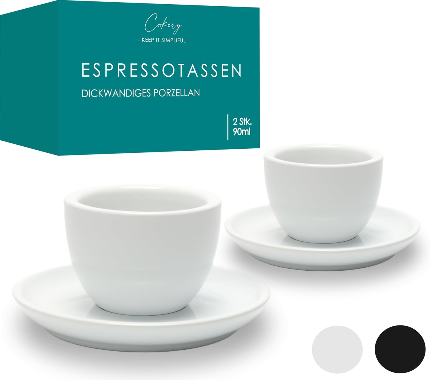 Cookery® Espresso Cups Set of 2 (90 ml) Made of Thick-Walled Porcelain ...
