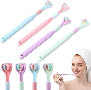 4Pack 3 Sided Toothbrush Adults, Colorful Three Sided Toothbrush Set ...