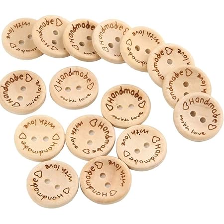 Amazon.com: 100pcs Handmade with Love Buttons Wood Wooden 2 Holes ...