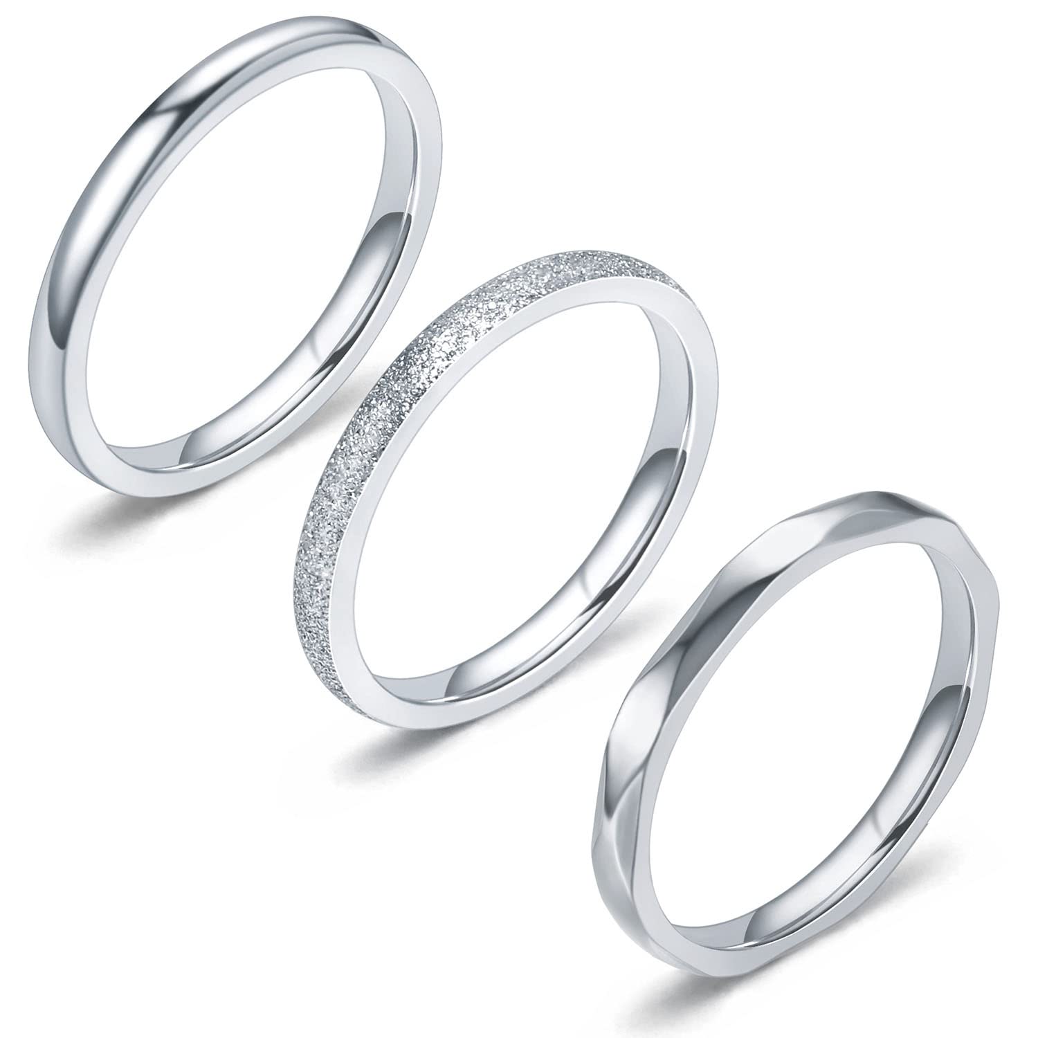 DURSI 2MM Stainless Steel Rings Women's Stackable Eternity Ring Band ...