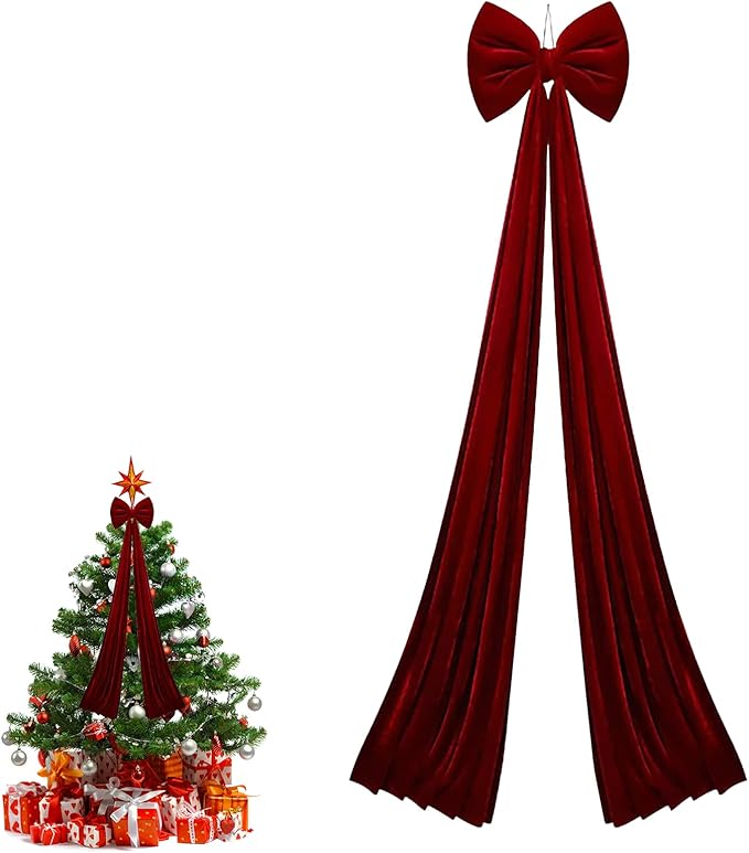 40 * 200cm Christmas Extra Large Velvet Bows,Giant Bow Decor Christmas Tree Topper Decoration ...