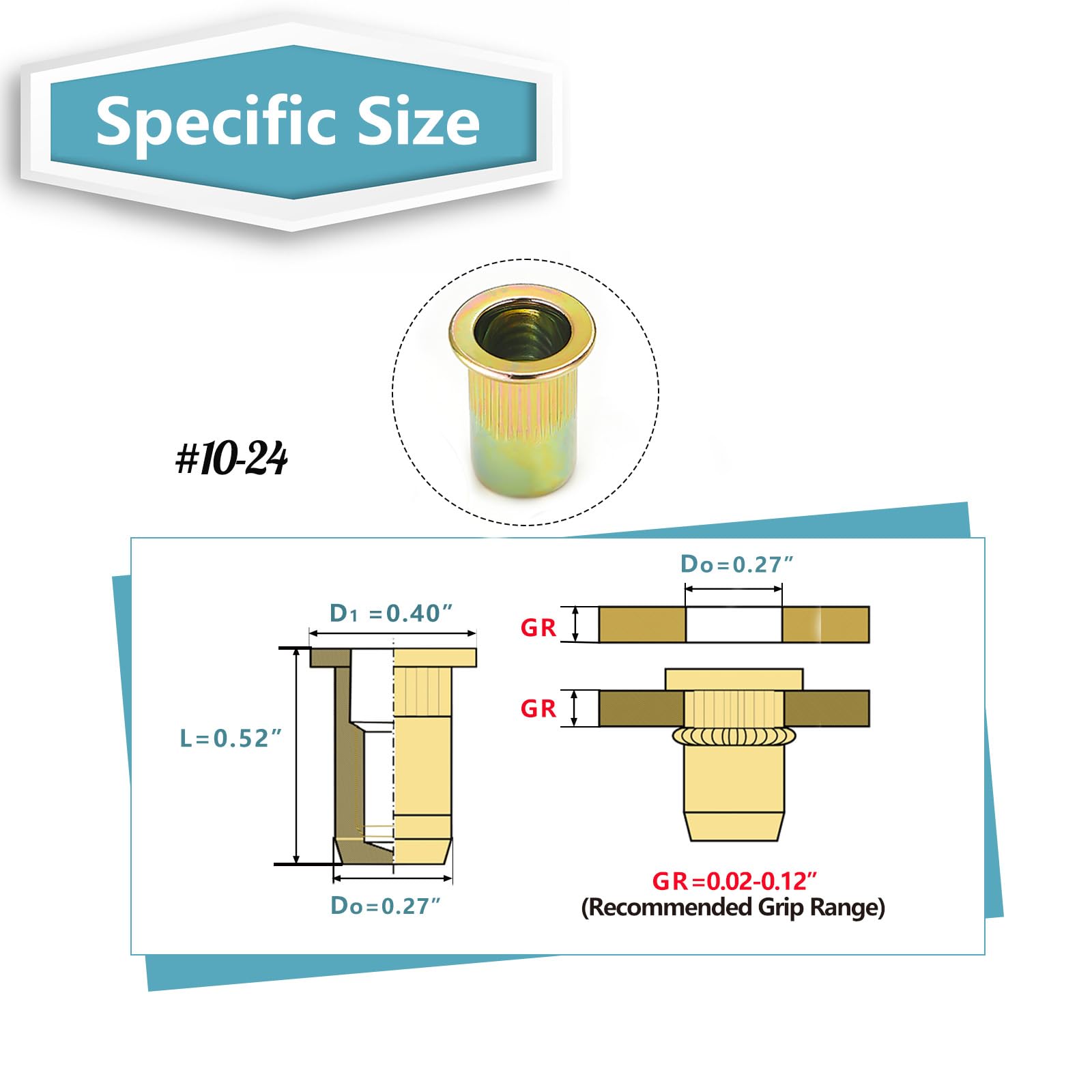 Snapklik.com : #10-24 Rivet Nuts,140Pcs SAE Carbon Steel Flat Head ...