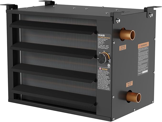 50,000 BTU Hydronic Hot Water Hanging Unit Heater with Temperature ...