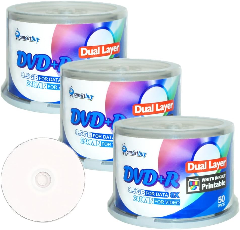 Amazon.com: 50 Pack Ridata DVD+R DL Dual Layer 8X 8.5GB DVD Plus R Double Layer White Inkjet Hub ...