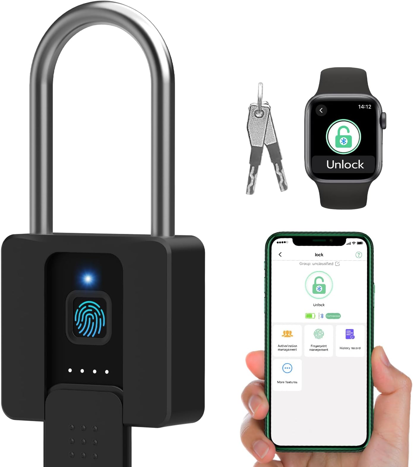 Pothunder Heavy Duty Smart Padlock, Bluetooth Padlock with Code and ...