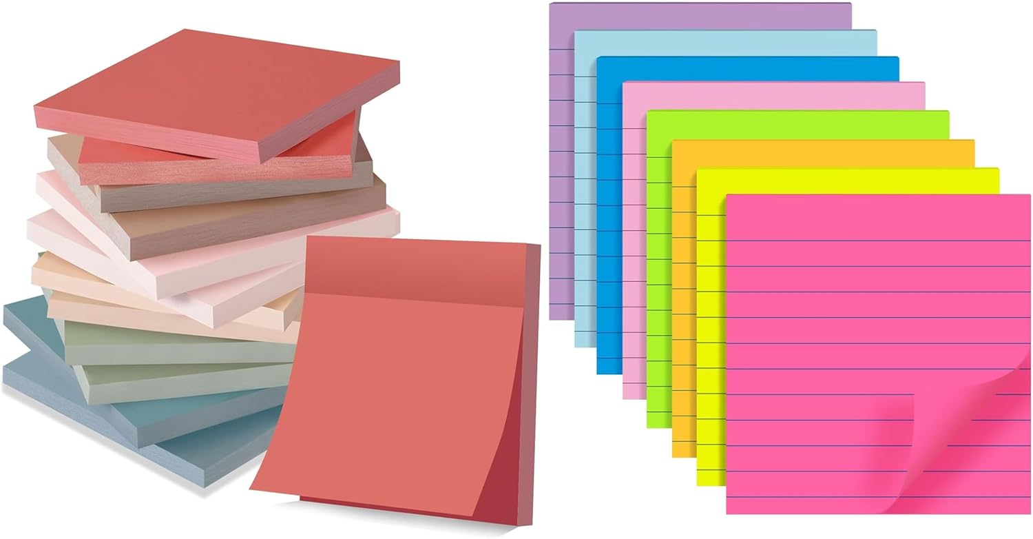 Amazon.com : 4x4 Lined Sticky Notes and 3x3 in Vintage Sticky Notes ...