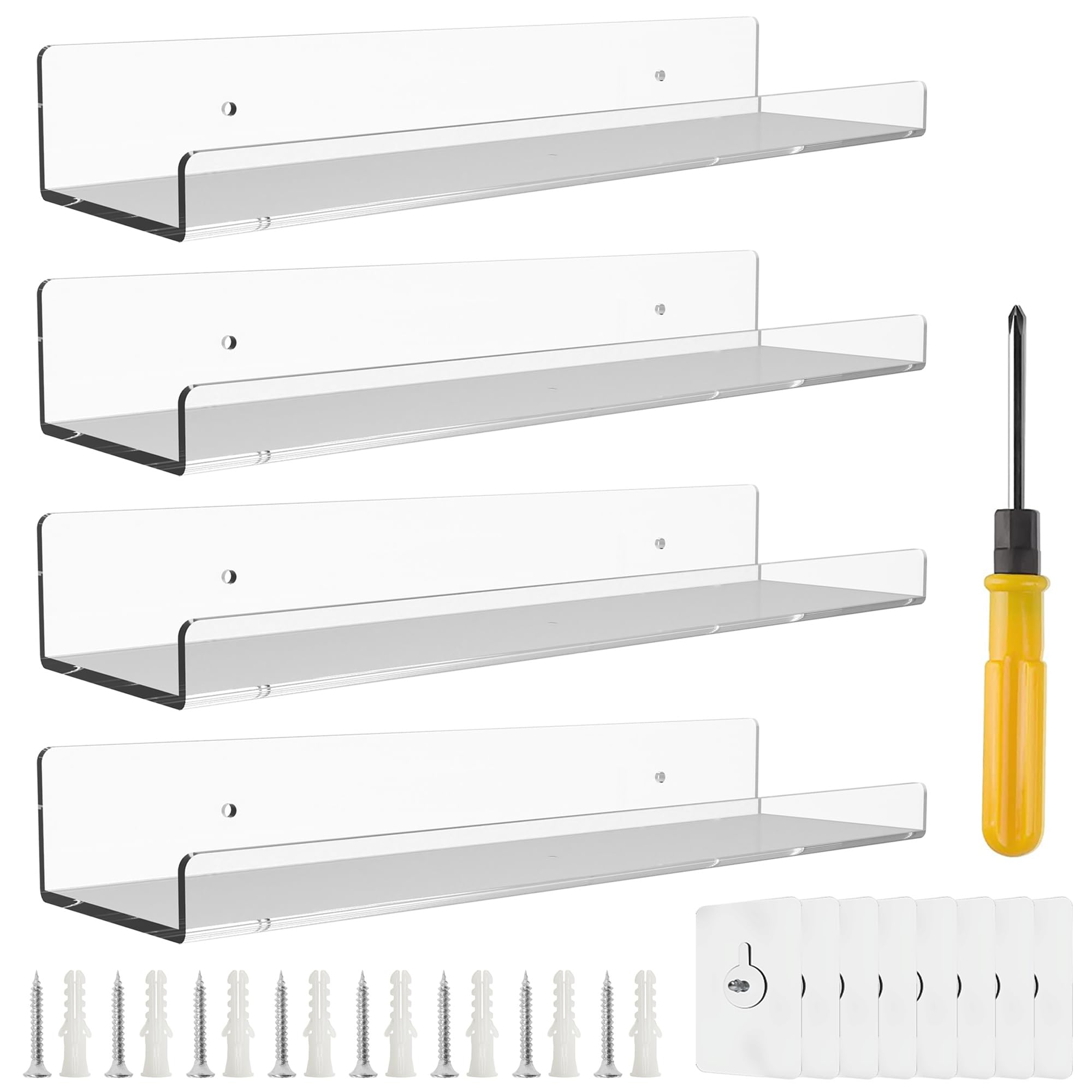 Hmdivor 4 Pack 15'' Clear Acrylic Shelves for Wall Mounted Display ...