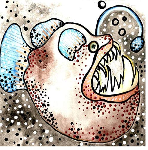 Amazon.com: UGLY FISH ART anglerfish painting angler fish with light on ...