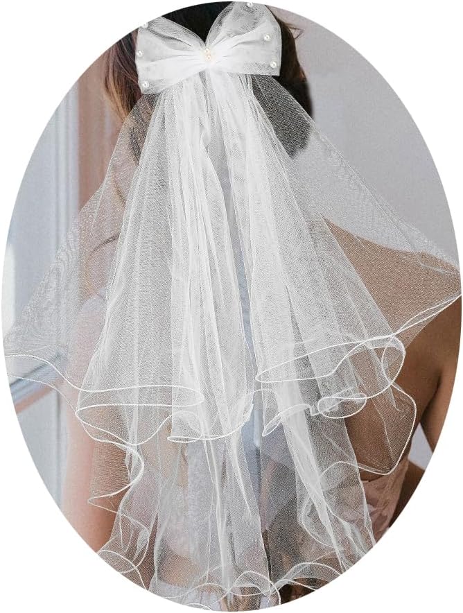 Bmirth Bow Veil Bridal Wedding Veil Bachelorette Party Veils Short Wedding Veil Hair Accessories ...