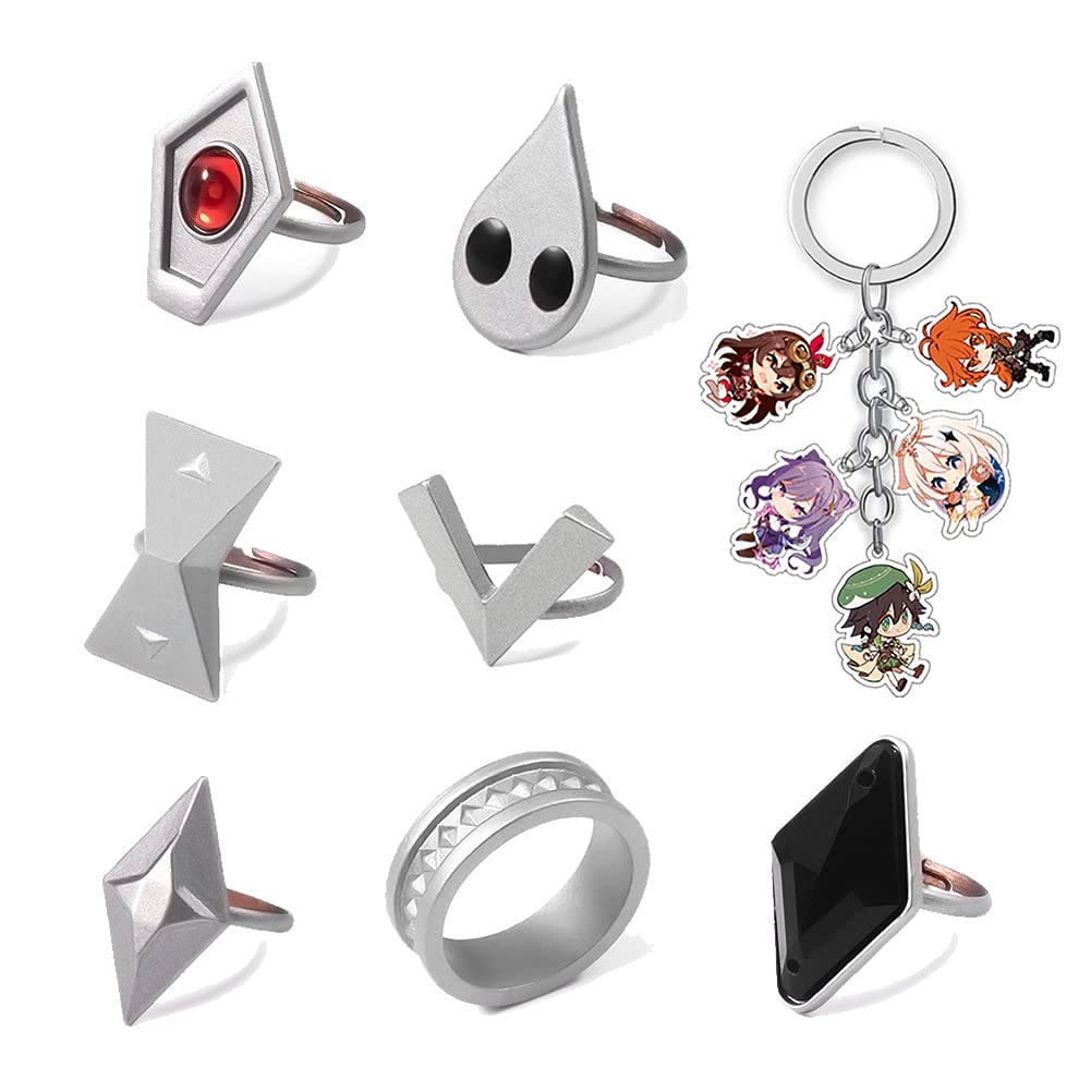 Buy 7PCS Hu Tao Rings Genshin Impact with a Keychain,Hu Tao Genshin ...