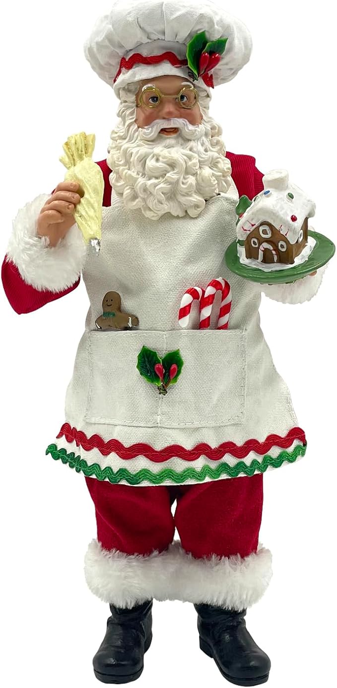 Amazon.com: Amyoxu 11-Inch Cooking Chef Santa with Gingerbread House ...