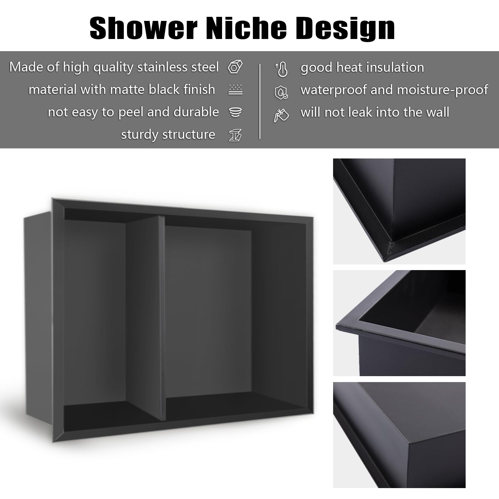 Snapklik.com : Shower Niche 16" X 20",Black Wall Shower Niche No Tile ...
