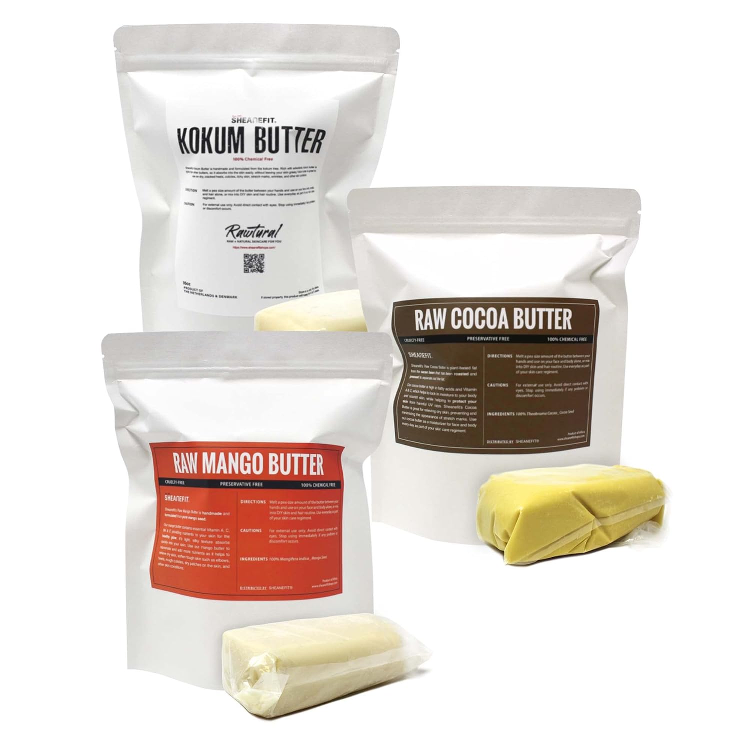 Amazon.com: Sheanefit Raw Cocoa, Mango, Kokum Butter 1LB Bar Bundle ...