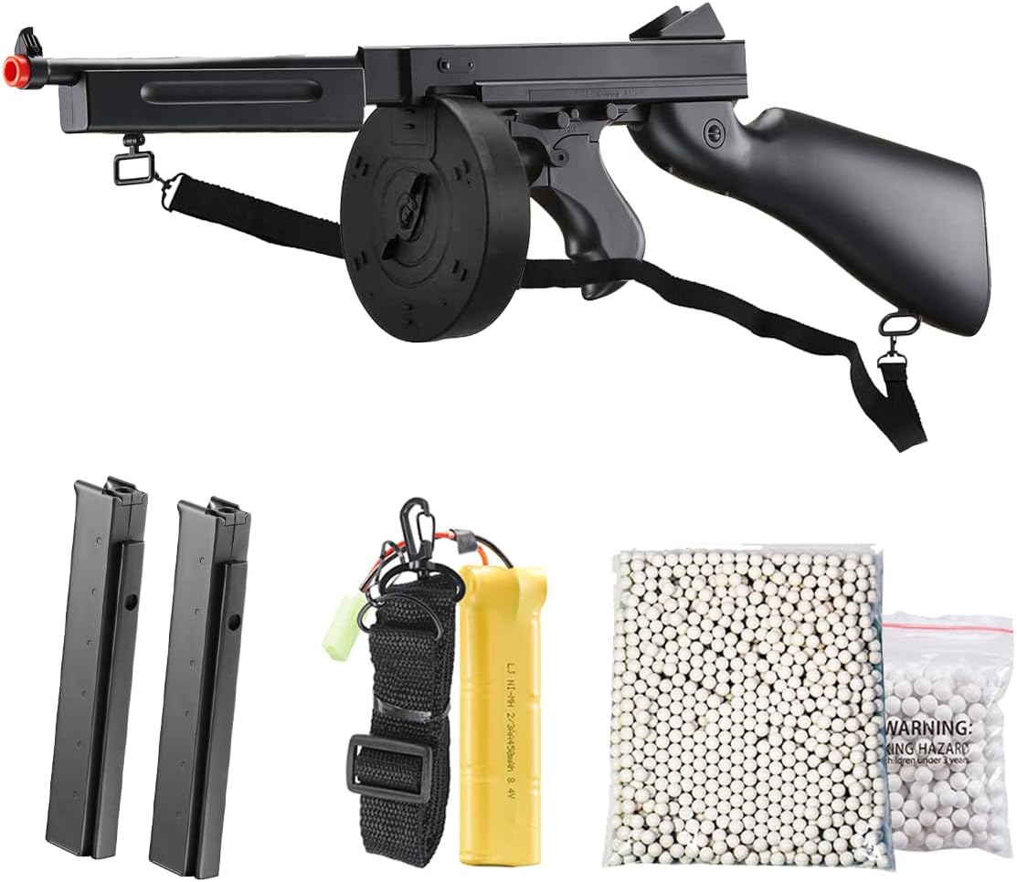 Amazon.com: Airsoft Tommy Thompson 衝鋒槍 WW2 芝加哥打字機 全自動電動 SMG AEG 附額外棒彈匣 ...