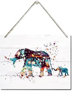 Amazon.com: Elephant Family Decor Sign, Hanging Printed Wall Plaque ...