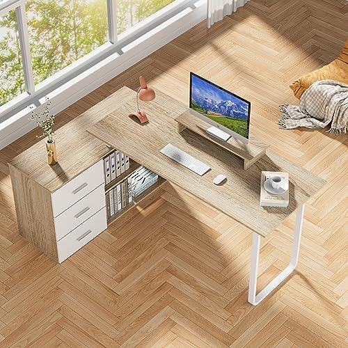 Amazon.com: Anbuy L-Shaped Large Computer Desk with Monitor Stand ...