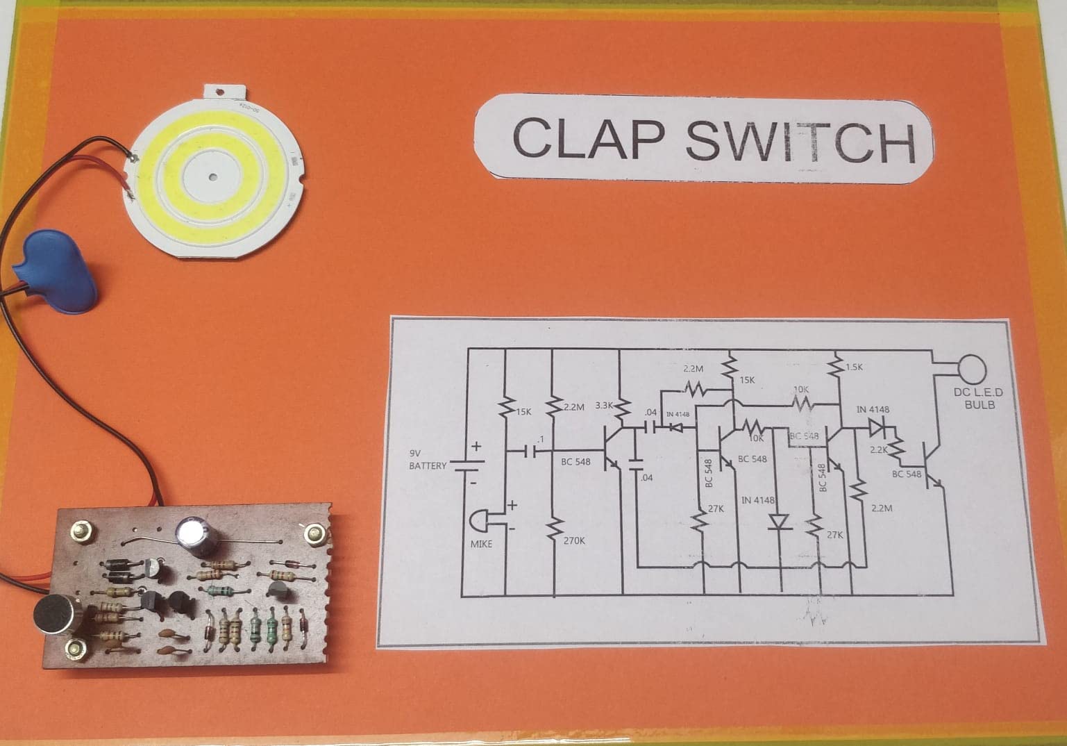 Can anyone solve why the LED keeps on glowing in a clap circuit? I ...