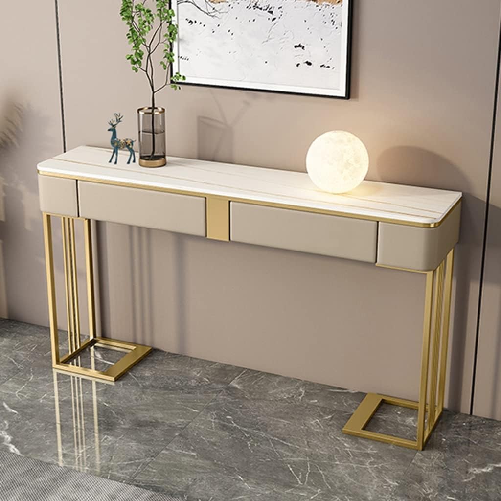 Modern narrow console table with storage shelves and 2 drawers ...