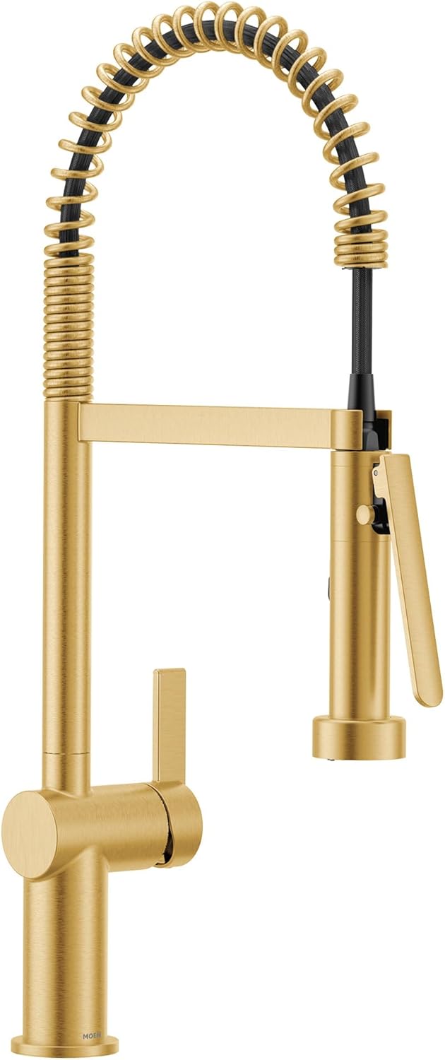 Amazon.com: Moen CIA Brushed Gold Pre-Rinse Spring Kitchen Faucet with ...