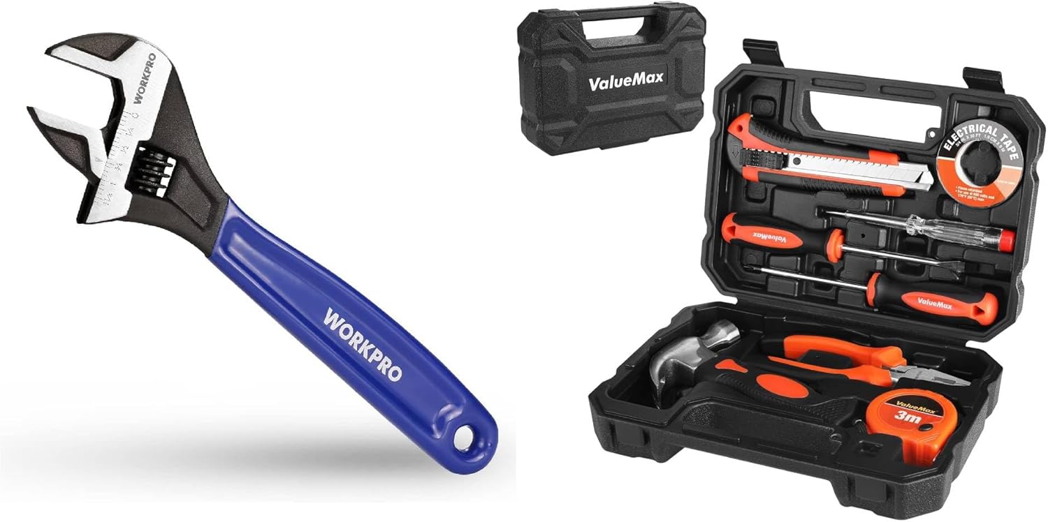 WORKPRO 10-Inch Adjustable Wrench & VALUEMAX 8 Pieces Tool Set - Amazon.com
