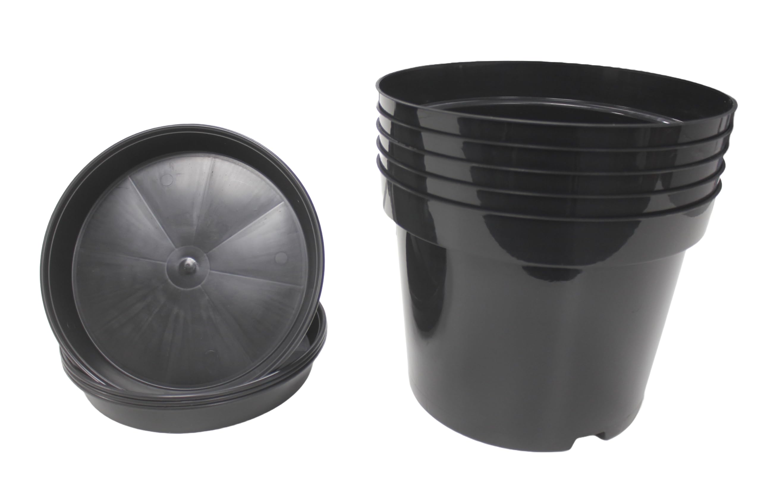 Kingston Tools Set of 5x 10L Plant Pots and 5x Saucers Strong Recycled ...