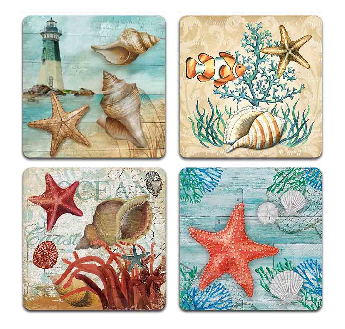 Amazon.com: Starfish Shell Square Coaster Set of Drink- Made of ...