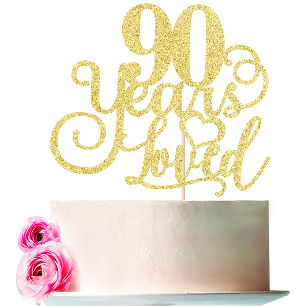 Amazon.com: Bejotaa Gold Glitter 90 Years Love Blessed Cake Topper ...