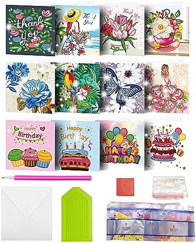 Huipalon 4PCS Diamond Painting Cards, DIY Diamond Art Birthday Cards ...