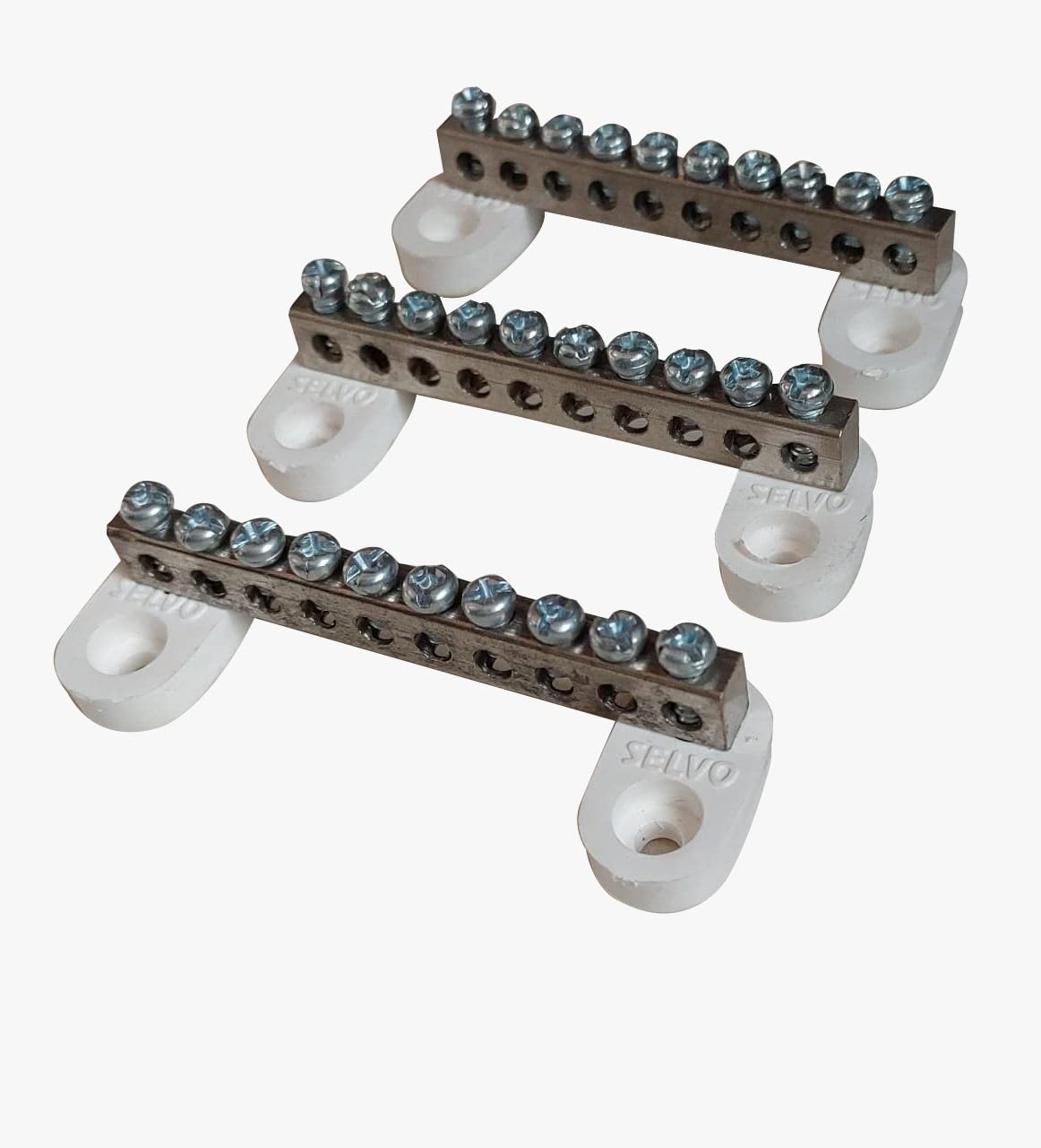 SELVO 10 Ways Brass Neutral link TEN Screw Terminal grounding Bar Block for Cable looping and ...
