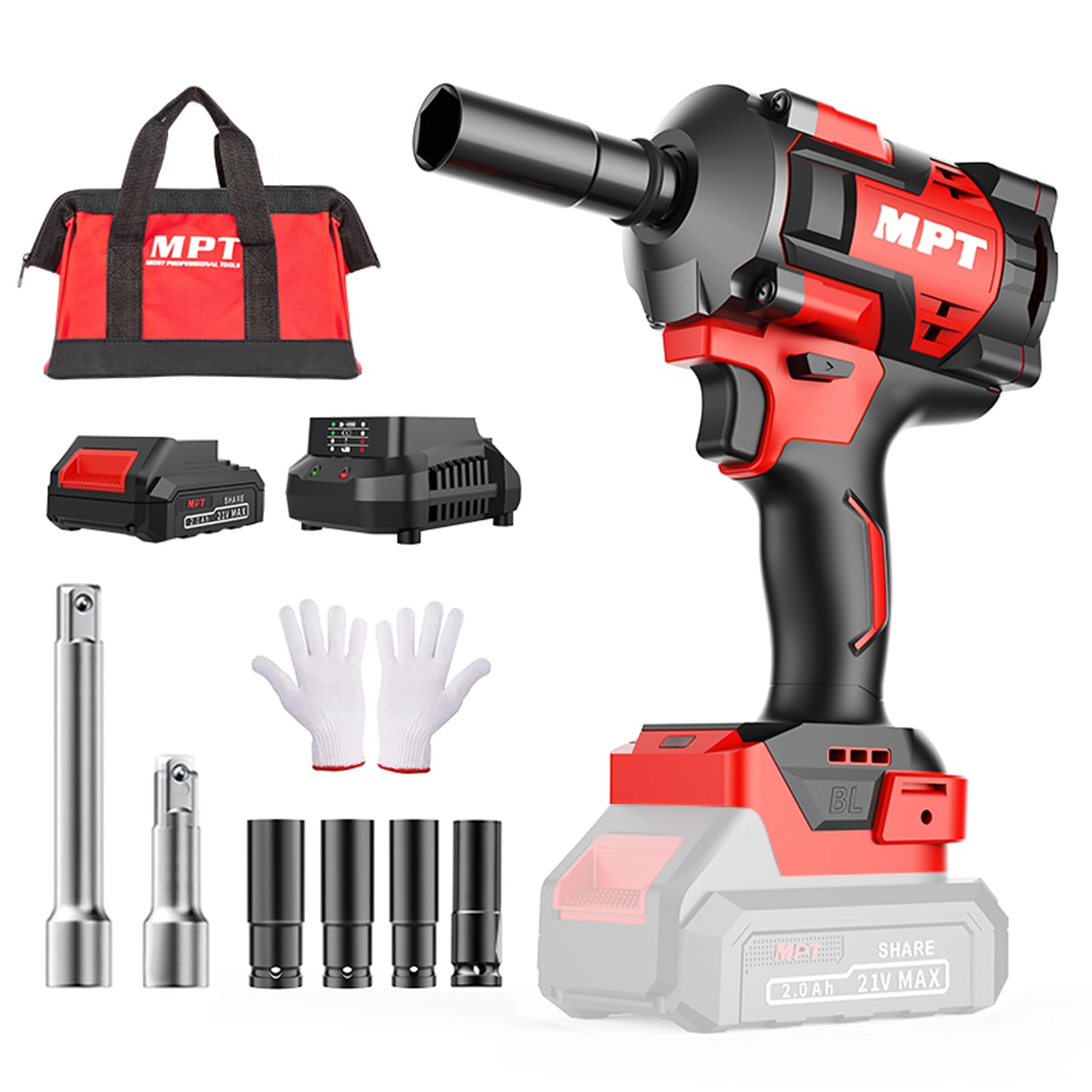 MPT Cordless Impact Wrench, 1/2 Inch Brushless Power Impact Gun Max ...