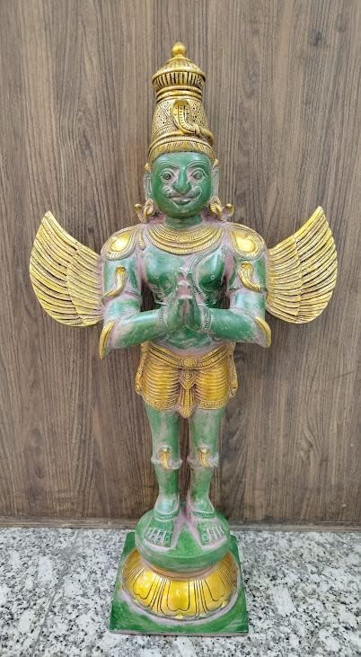 Buy vittu Kalai Brass Garuda Idol | Lord Garud Dev Green Color Standing ...