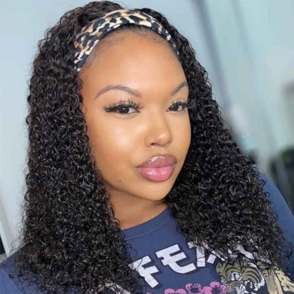 Amazon.com : Miss Lee Curly Headband Wig Human Hair 18 Inch None Lace ...