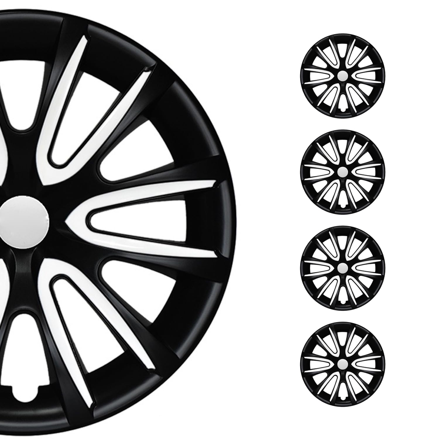Amazon.com: OMAC Wheel Rim Cover Hub Cap 15" Matt Black with White 4 ...