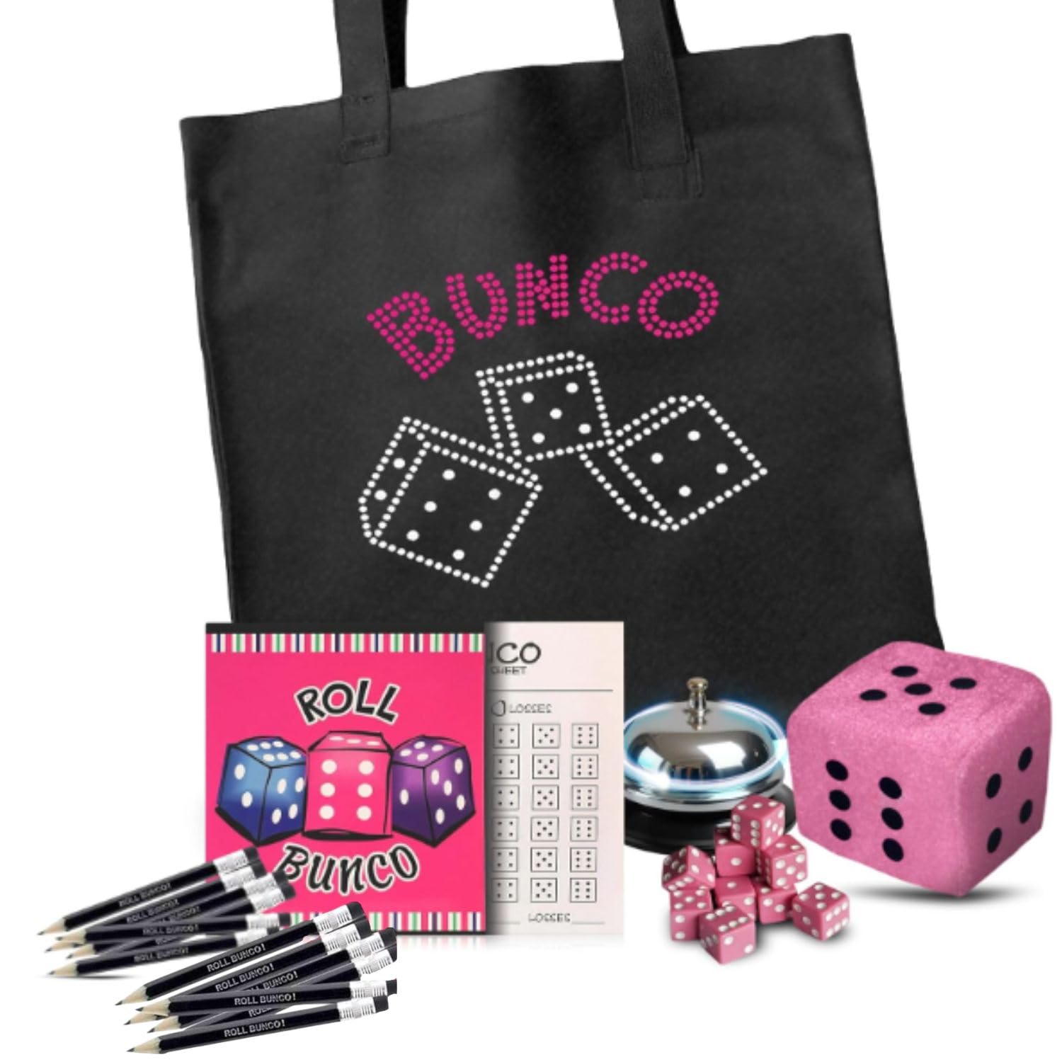 Amazon.com: Bunco Game Kit with Crystal Tote Bag - Includes 9 Pink Dice ...
