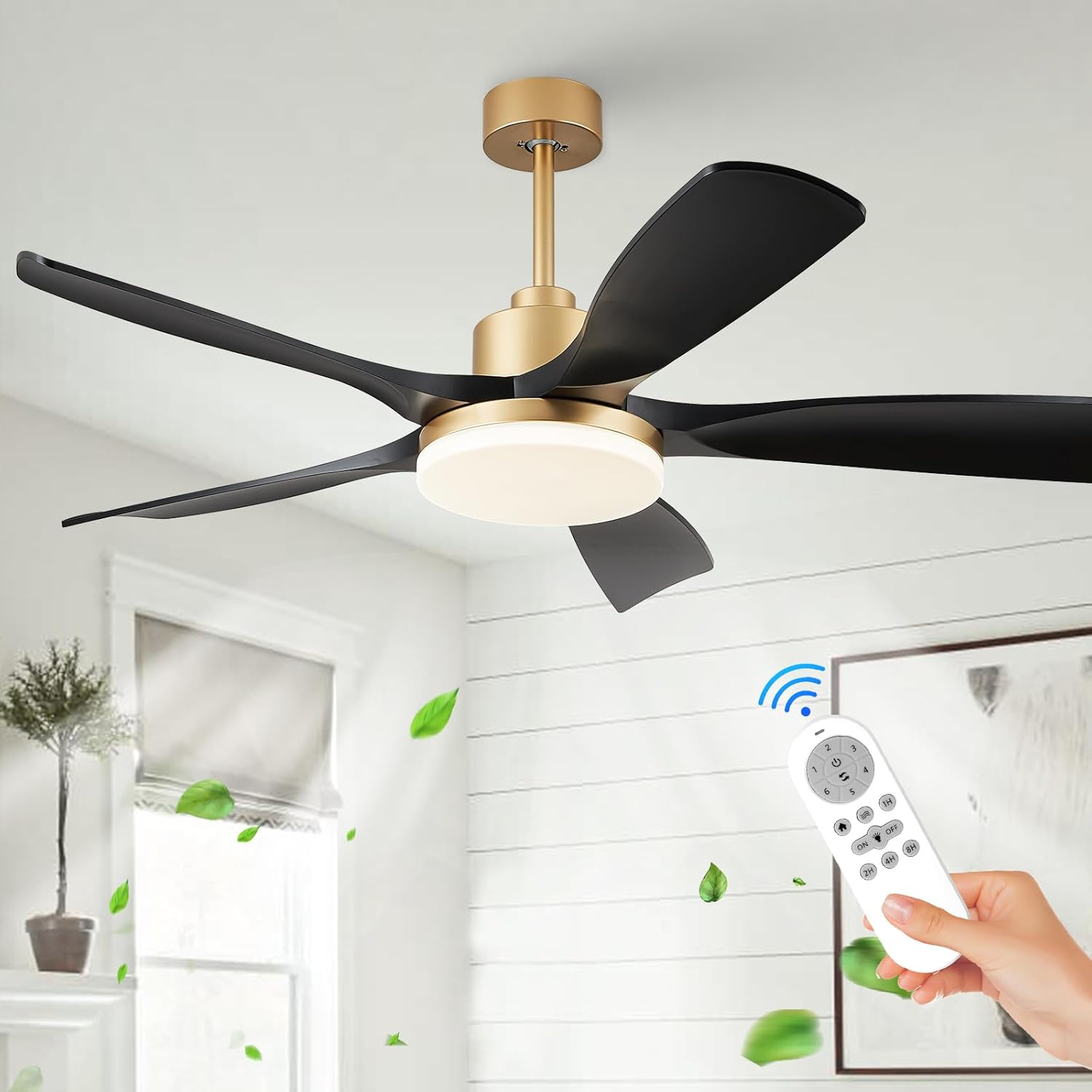 Ceiling Fan with Light 60 Inches Black and Gold, Modern Ceiling Fan ...