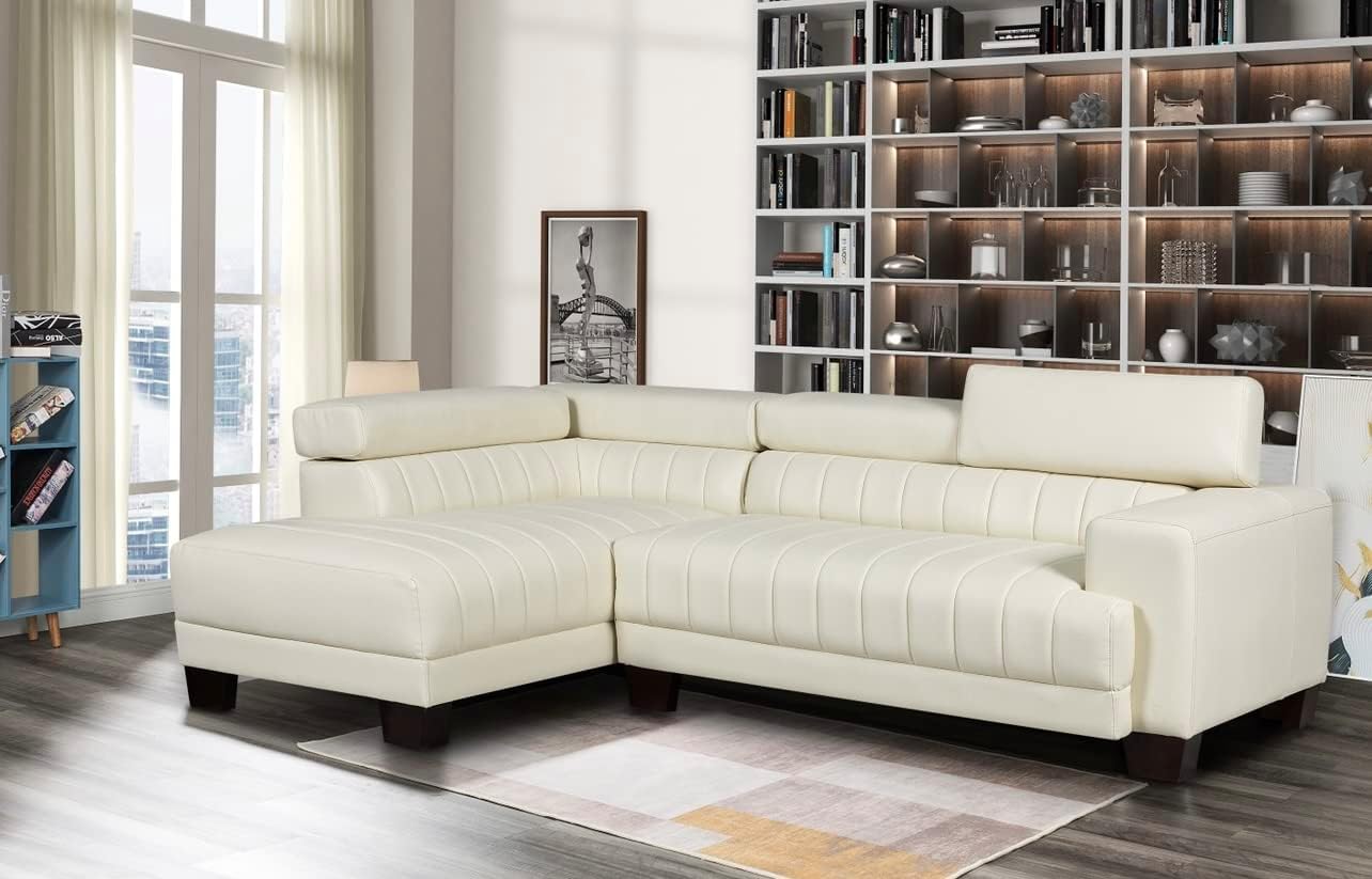 Amazon.com: MILANO LEATHER CORNER SOFA (LEFT HAND FACING, CREAM) : Home ...