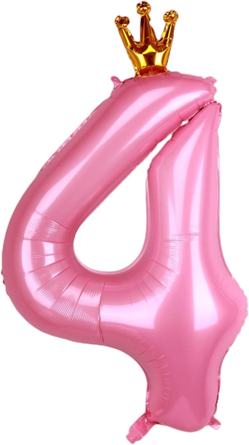 Amazon.com: Kwuz Globo rosa con corona de 40 pulgadas con número 4 ...