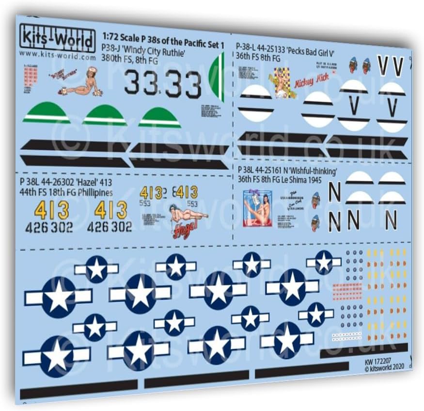 Amazon.com: Kits World KW172207 1/72 Decal P-38 Lightnings of The ...