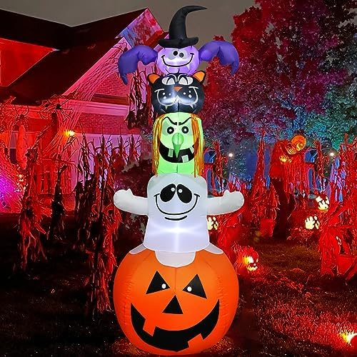 Amazon.com: Perkisboby 8FT Halloween Inflatables Pumpkin with Stacked ...