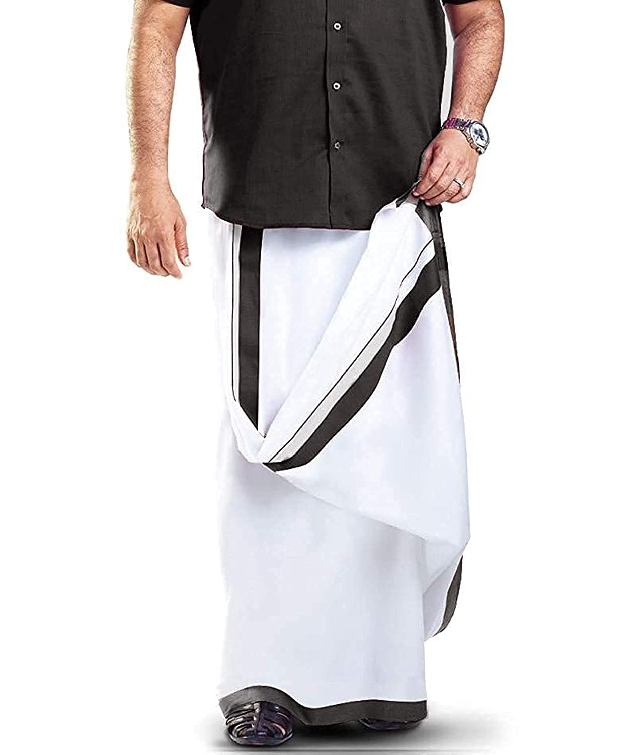 SUMAN Men's Pure Cotton Double Dhoti (White, Free Size) 4MT (BLACK ...