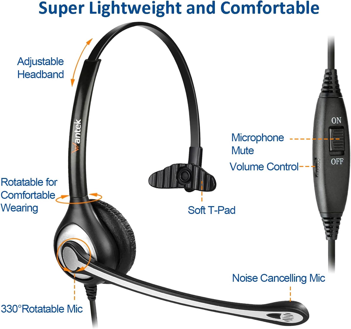 2.5mm Telephone Headset with Mic Noise Cancelling & Quick Disconnect ...