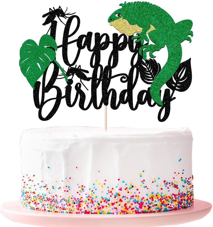 Amazon.com: Lizard Safari Cake Toppers with green Glitter for Reptile ...