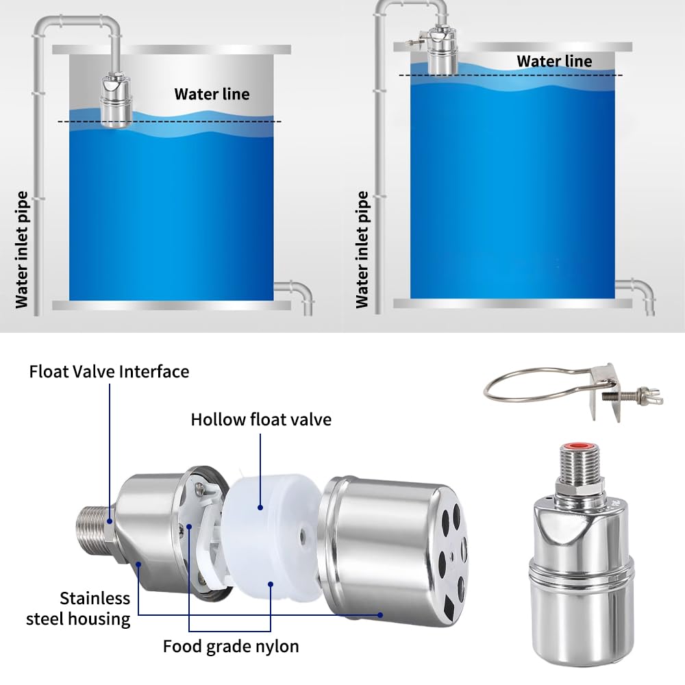 Water Float Valve 304 Stainless Steel Float Valve (1/2"-3/4 ...