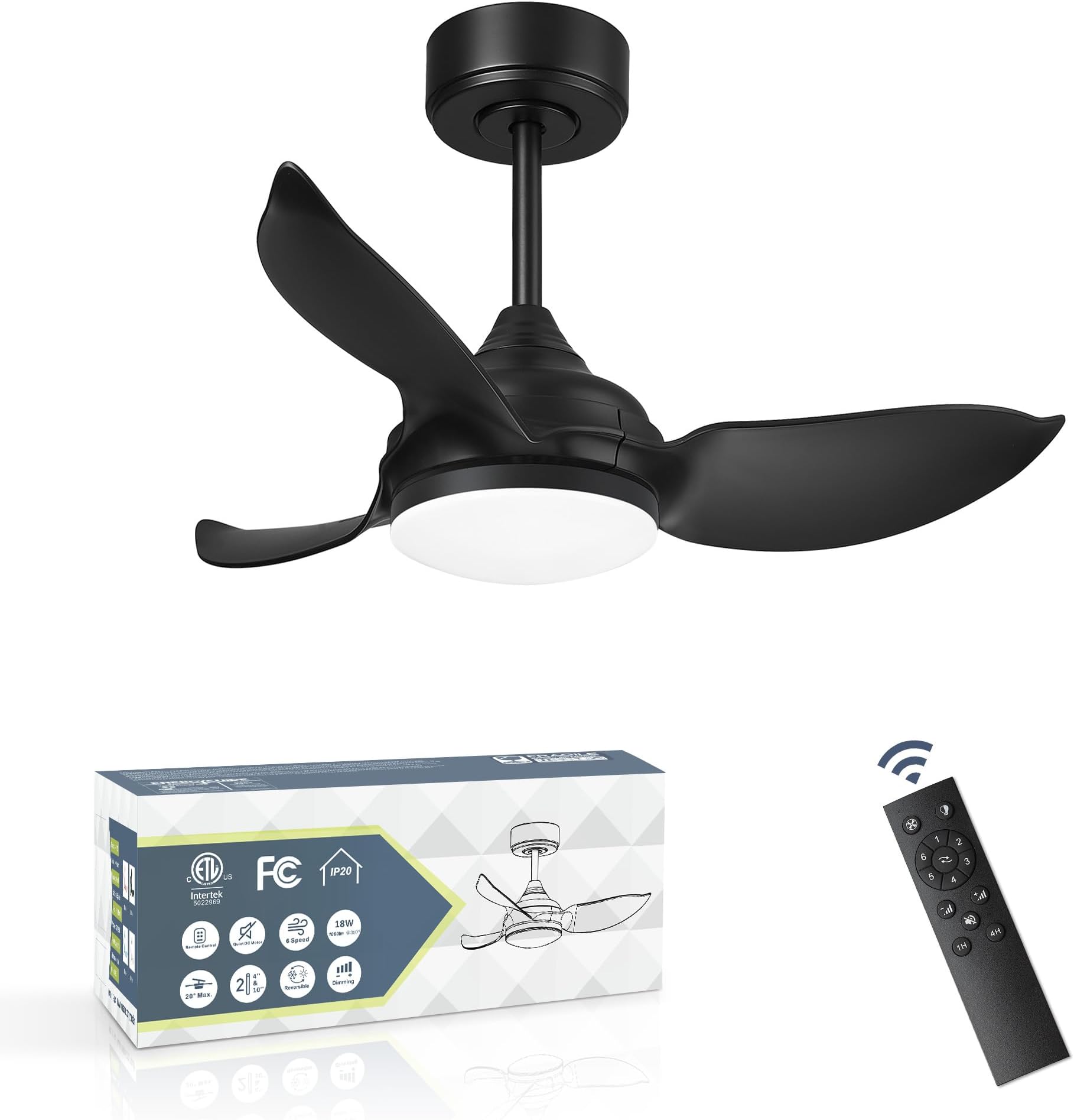 YOUKAIN Ceiling Fan, 30 lnch Black Ceiling Fans with Lights and Remote ...