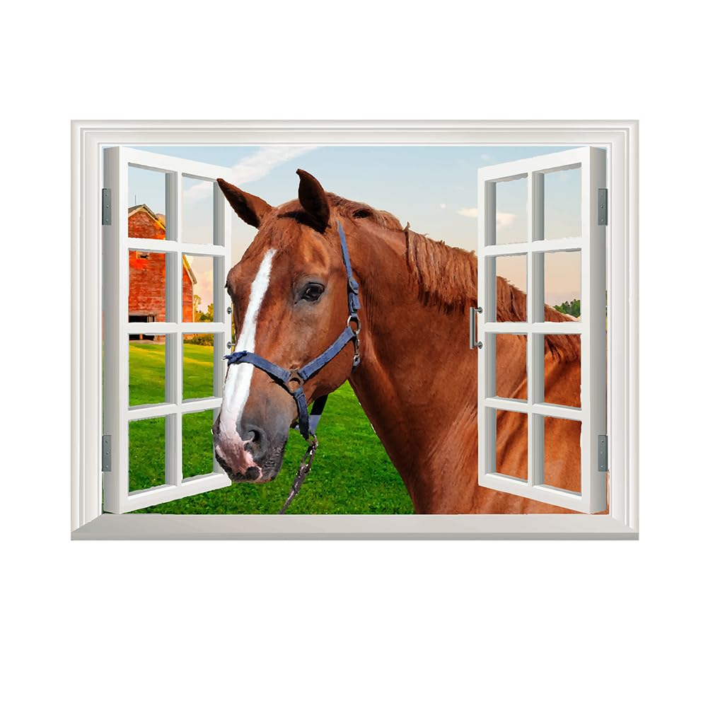 Amazon.com: SUPERDANT Colorful Farm Horse Wall Decals 3D Window View ...