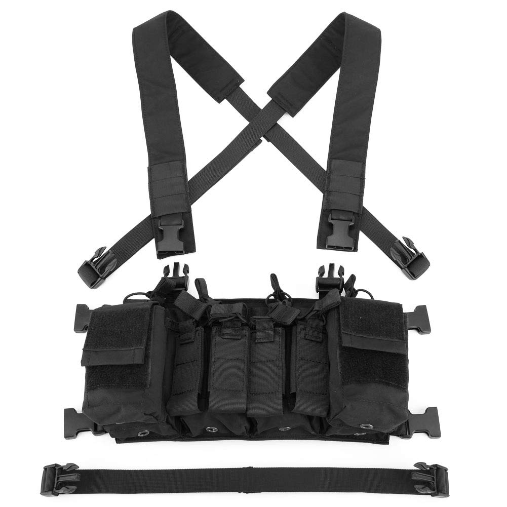 Tactical Chest Vest Rig Adjustable X Harness with 5.56 9mm Rifle Mag ...