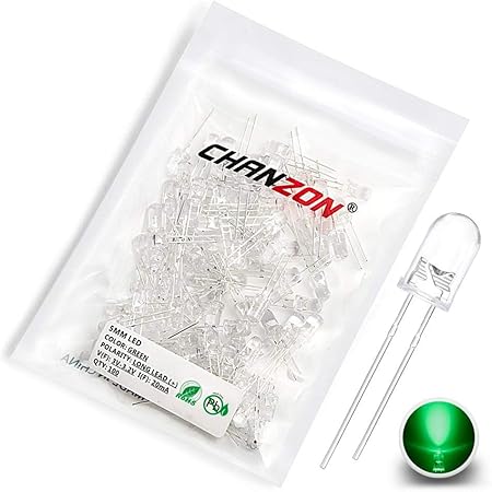 Amazon.com: CHANZON 100 pcs 5mm Green LED Diode Lights (Clear Round ...