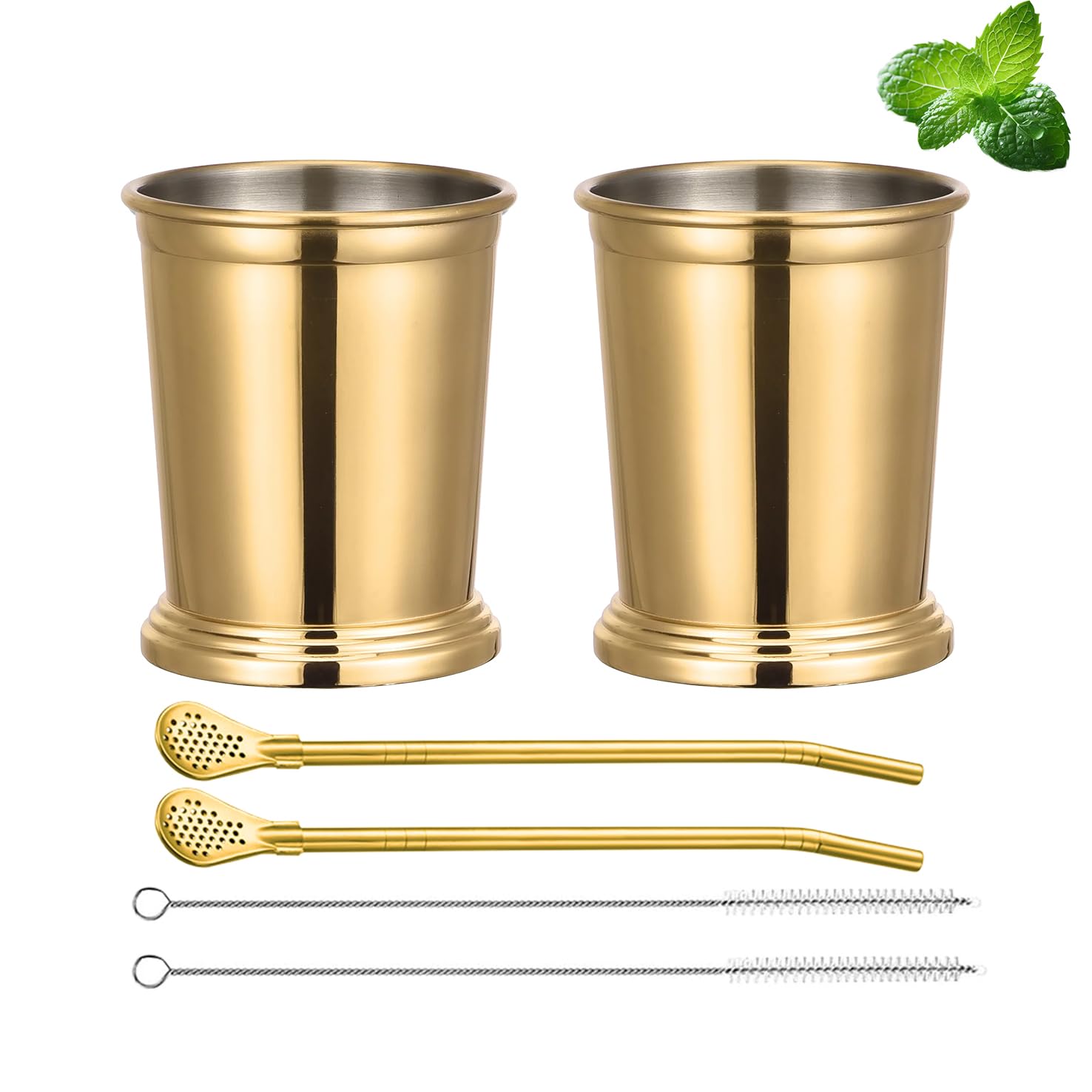Amazon.com | Sipoyen Gold Mint Julep Cups Set of 2 Stainless Steel Mint ...