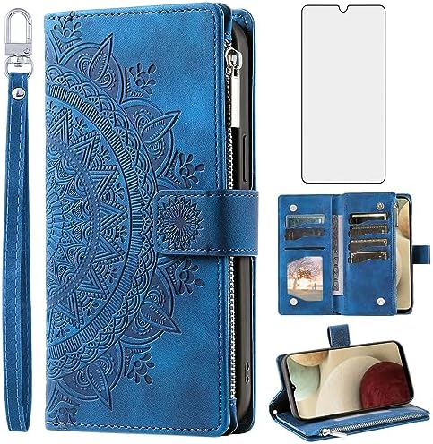 Asuwish Phone Case for Samsung Galaxy A12/M12 Wallet Cover with Tempered Glass Screen Protector ...