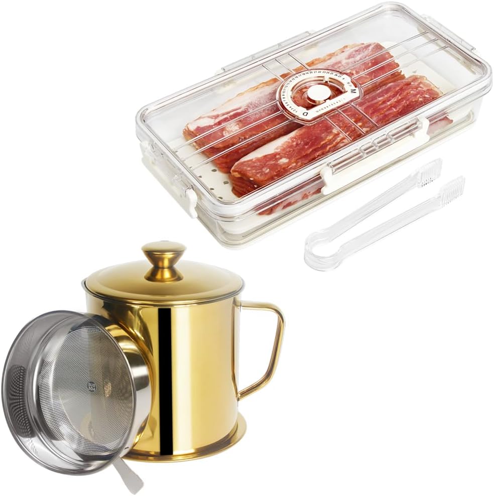 Amazon.com: Tellshun 2 Pack 60oz SUS 304 Gold Bacon Grease Container ...